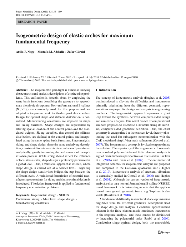 (PDF) Isogeometric design of elastic arches for maximum fundamental ...