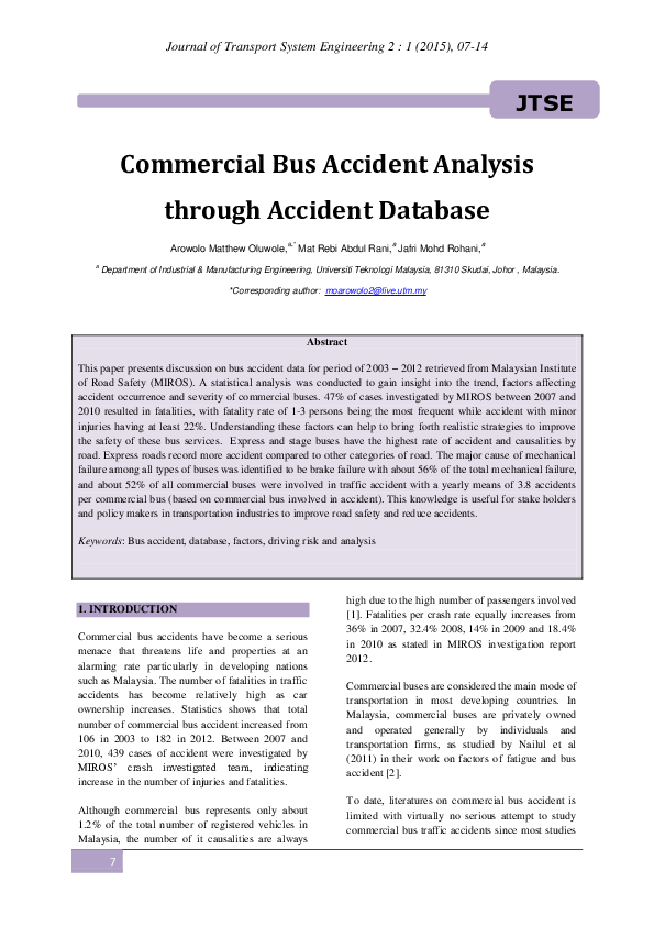 (PDF) Commercial Bus Accident Analysis through Accident Database