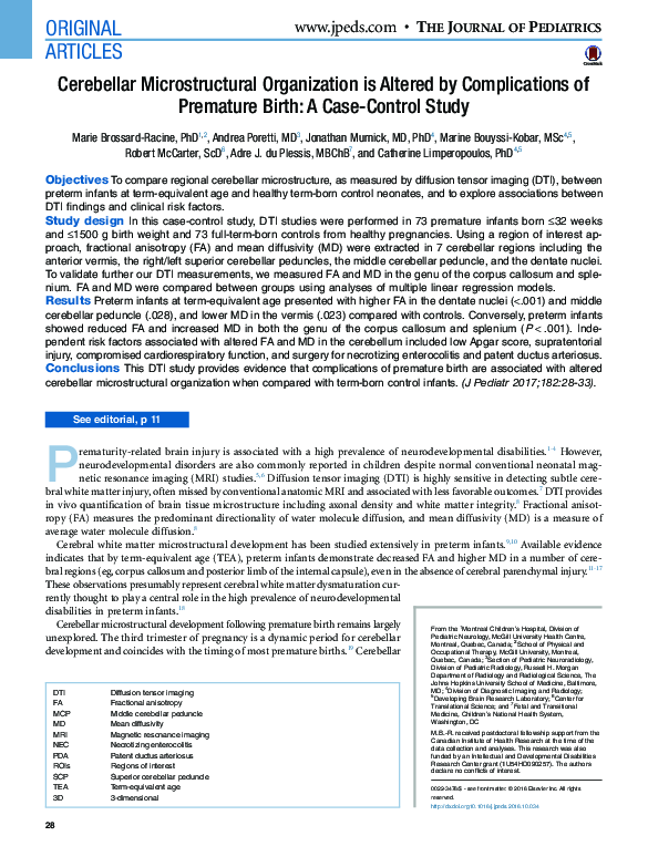 (PDF) Cerebellar Microstructural Organization is Altered by Complications of Premature Birth: A ...
