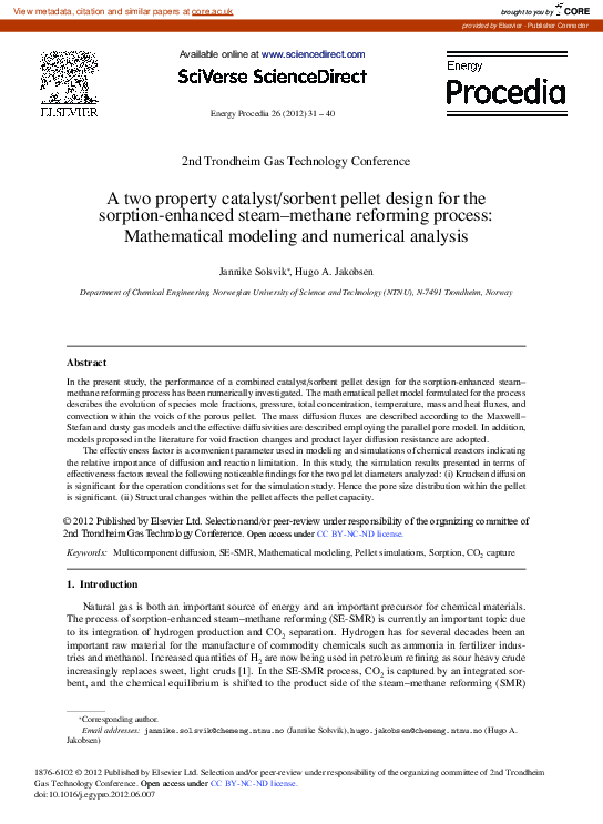 (PDF) A Two Property Catalyst/Sorbent Pellet Design for the Sorption ...