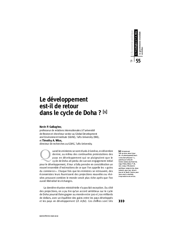 (PDF) Le développement est-il de retour dans le cycle de Doha