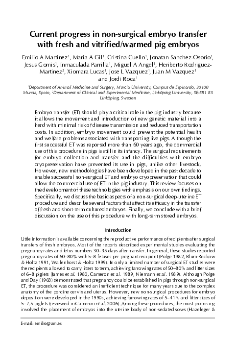 (PDF) Current progress in non-surgical embryo transfer with fresh and ...
