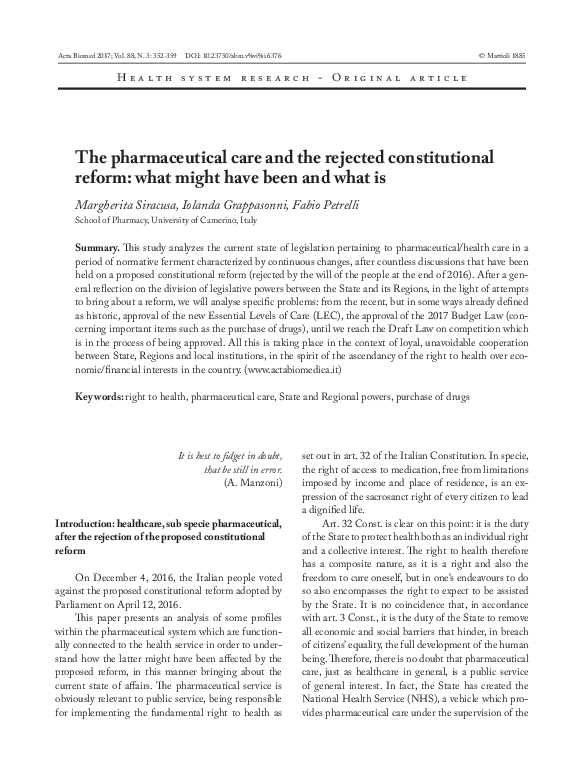 (PDF) The pharmaceutical care and the rejected constitutional reform ...