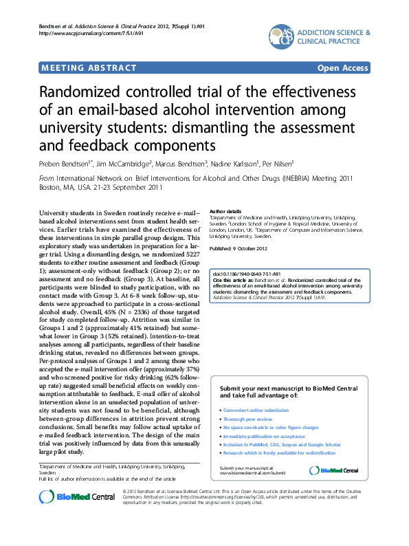(PDF) Randomized controlled trial of the effectiveness of an email-based alcohol intervention ...
