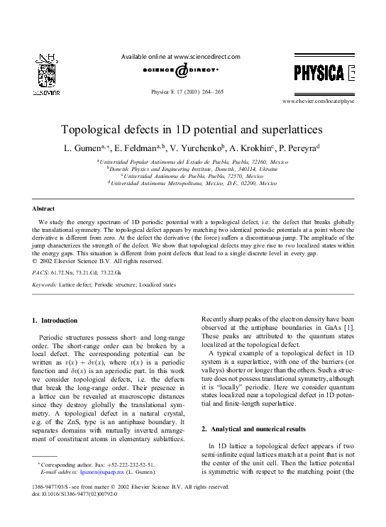 (PDF) Topological defects in 1D potential and superlattices