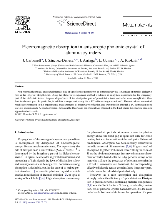 Electromagnetic absorption in anisotropic photonic crystal of alumina ...