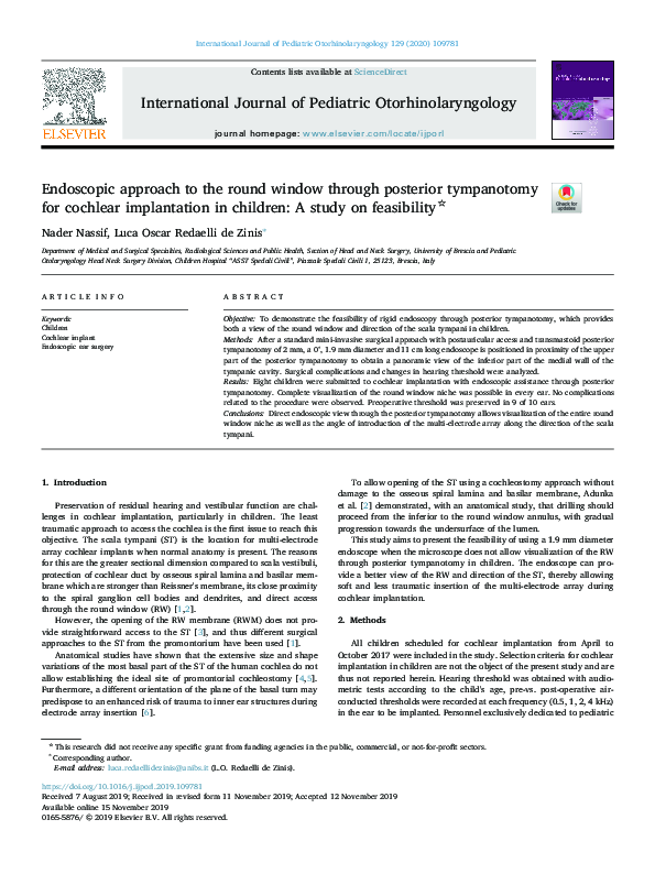 (PDF) Endoscopic approach to the round window through posterior ...