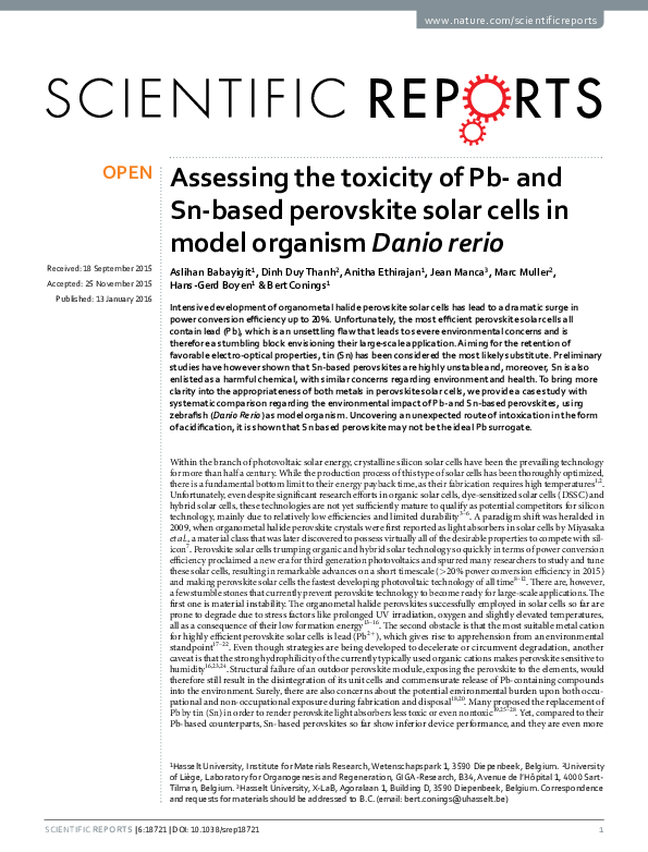 (PDF) Assessing the toxicity of Pb-and Sn-based perovskite solar cells ...