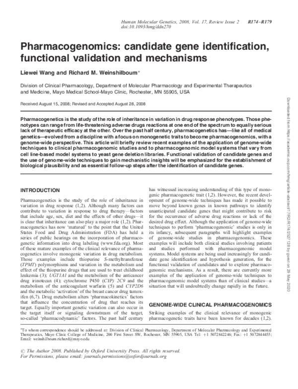 (PDF) Pharmacogenomics: candidate gene identification, functional ...