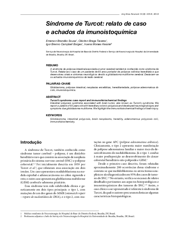 (PDF) Síndrome de Turcot: relato de caso e achados da imunoistoquímica