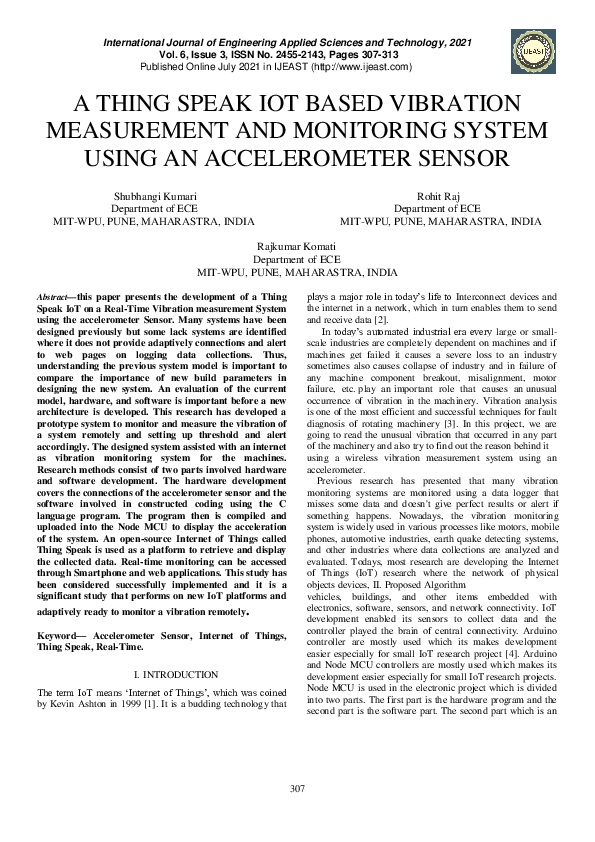 A Thing Speak IoT Based Vibration Measurement and Monitoring System ...