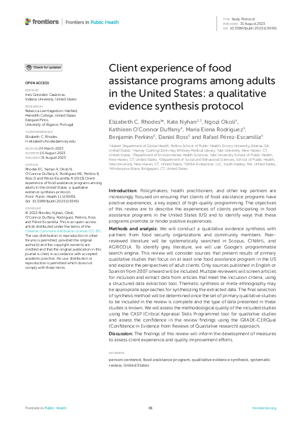 (PDF) Client experience of food assistance programs among adults in the ...