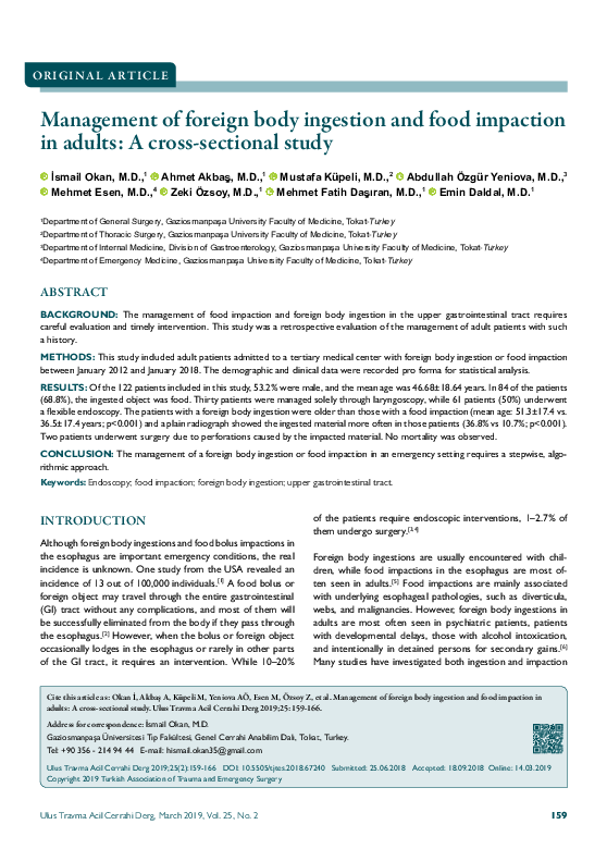 (PDF) Foreign Body Ingestion and Food Impaction Management in Adults: A ...