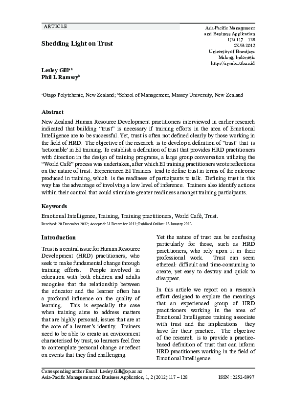 (PDF) Shedding Light on Trust