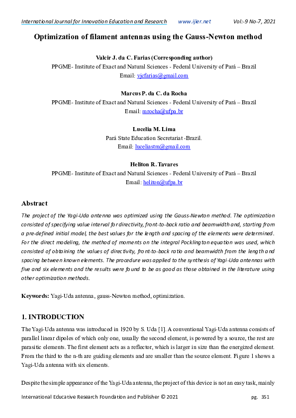 (PDF) Optimization of filament antennas using the Gauss-Newton method