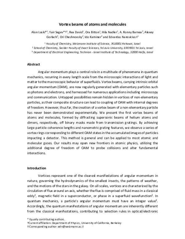 (PDF) Vortex beams of atoms and molecules