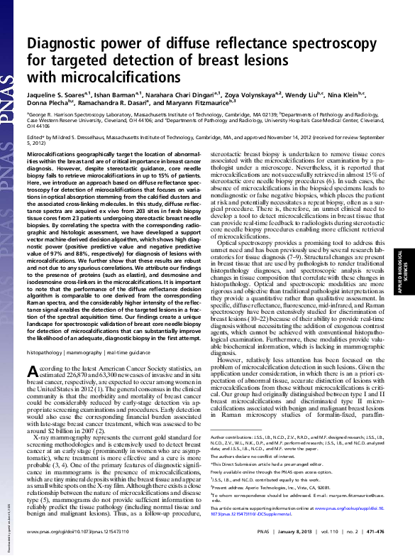 (PDF) Diagnostic power of diffuse reflectance spectroscopy for targeted detection of breast ...