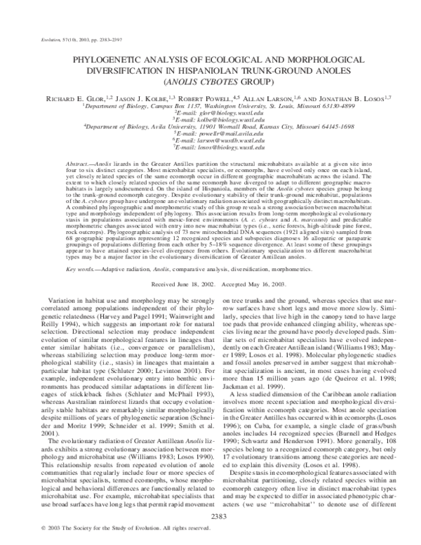 (PDF) Phylogenetic Analysis of Ecological and Morphological ...