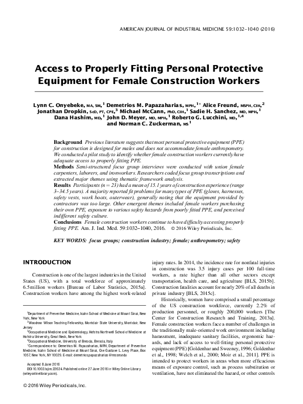 (PDF) Access to properly fitting personal protective equipment for ...
