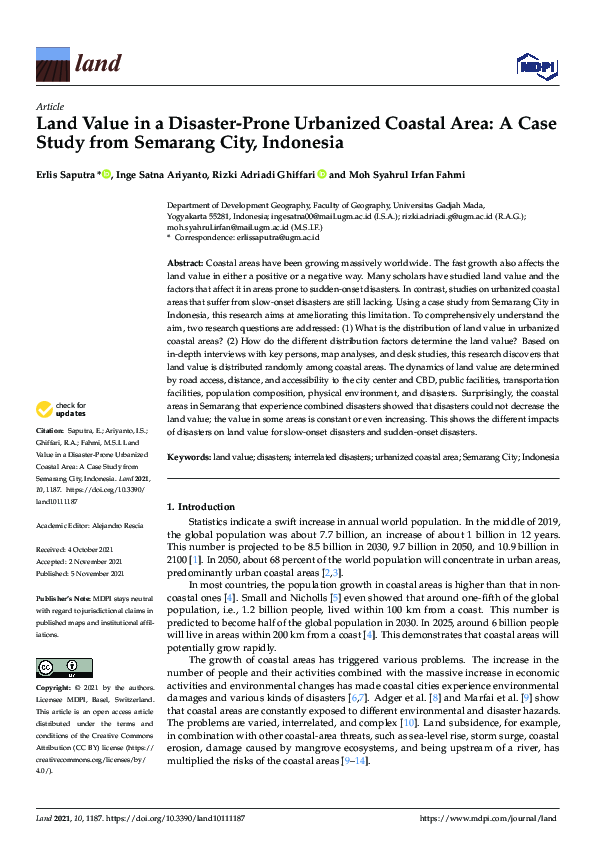 (PDF) Land Value in a Disaster-Prone Urbanized Coastal Area: A Case ...