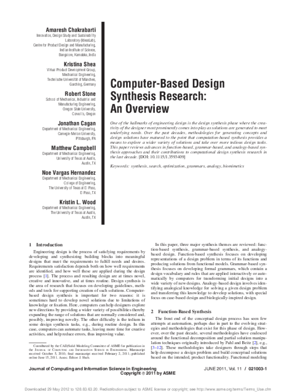 (PDF) Computer-Based Design Synthesis Research: An Overview