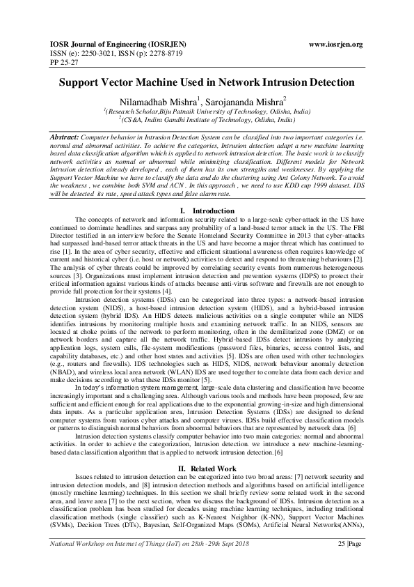 (PDF) Support Vector Machine Used in Network Intrusion Detection