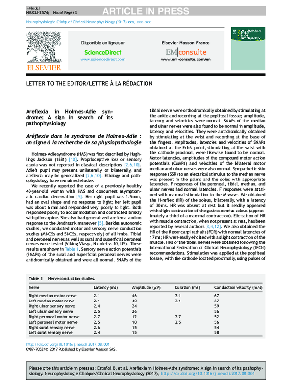 (PDF) Areflexia in Holmes-Adie syndrome: A sign in search of its ...