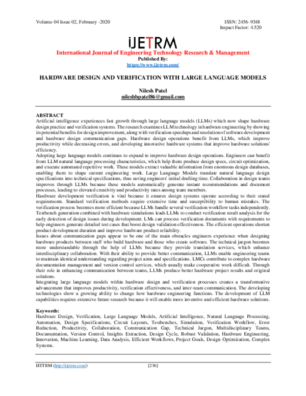 (PDF) HARDWARE DESIGN AND VERIFICATION WITH LARGE LANGUAGE MODELS