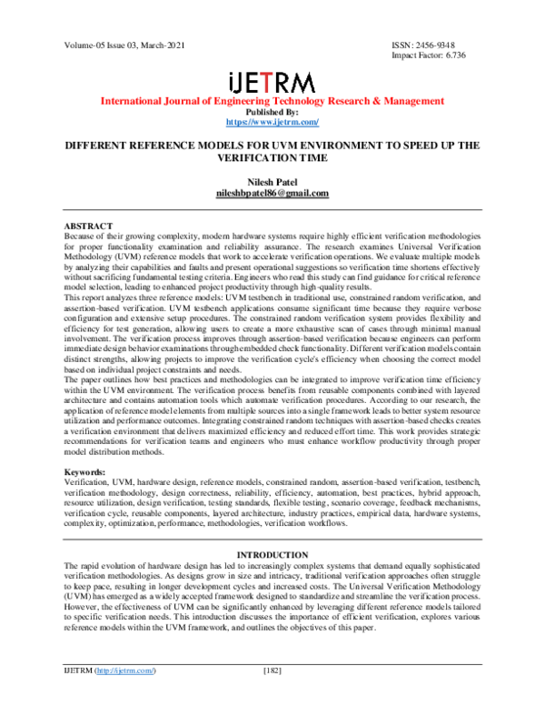 (PDF) DIFFERENT REFERENCE MODELS FOR UVM ENVIRONMENT TO SPEED UP THE ...