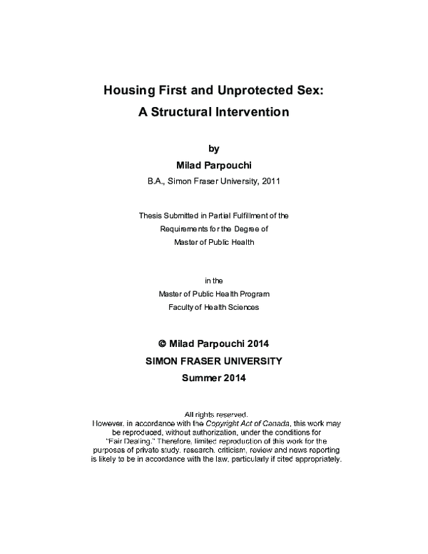 Housing First And Unprotected Sex A Structural Intervention