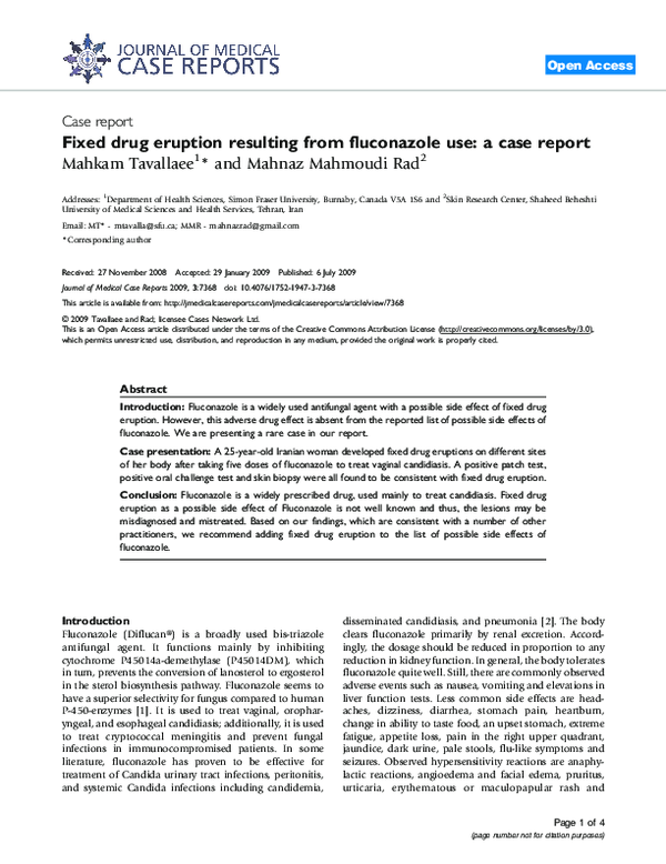 (PDF) Fixed drug eruption resulting from fluconazole use: a case report