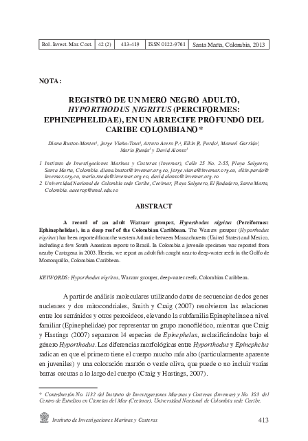 (PDF) REGISTRO DE UN MERO NEGRO ADULTO, HYPORTHODUS NIGRITUS ...
