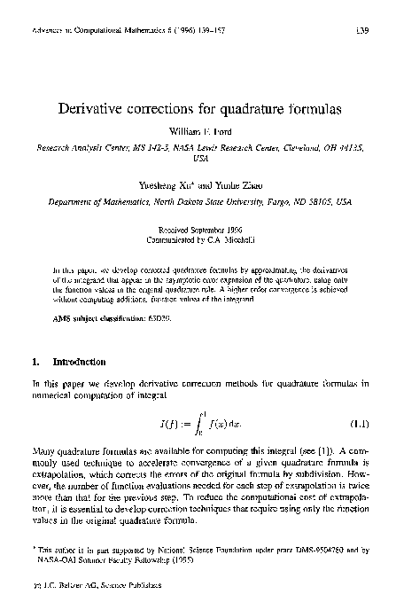 (PDF) Derivative corrections for quadrature formulas