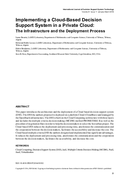 (PDF) Implementing a Cloud-Based Decision Support System in a Private Cloud