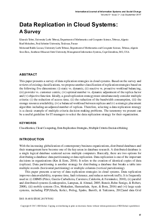 (PDF) Data Replication in Cloud Systems