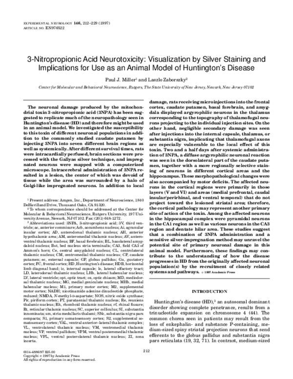 (PDF) 3-Nitropropionic Acid Neurotoxicity: Visualization by Silver ...