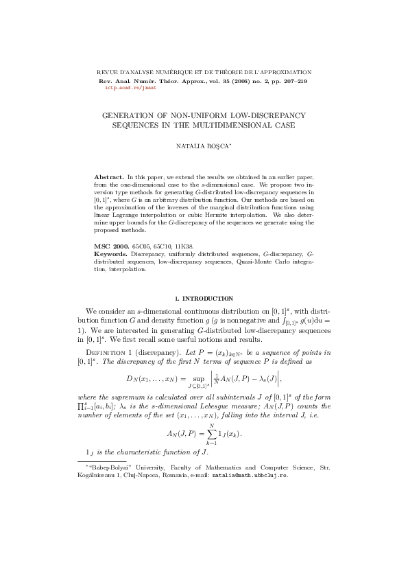(PDF) Generation of non-uniform low-discrepancy sequences in the multidimensional case