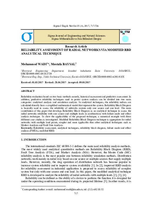 (PDF) Reliability assessment of radial networks via modified RBD analytical technique