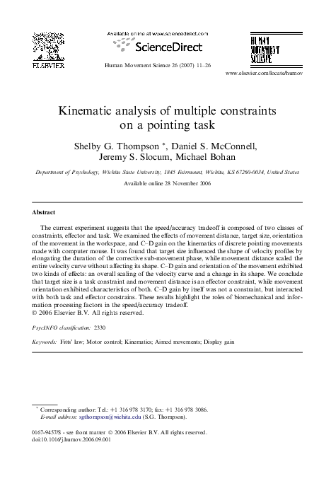 (PDF) Kinematic analysis of multiple constraints on a pointing task