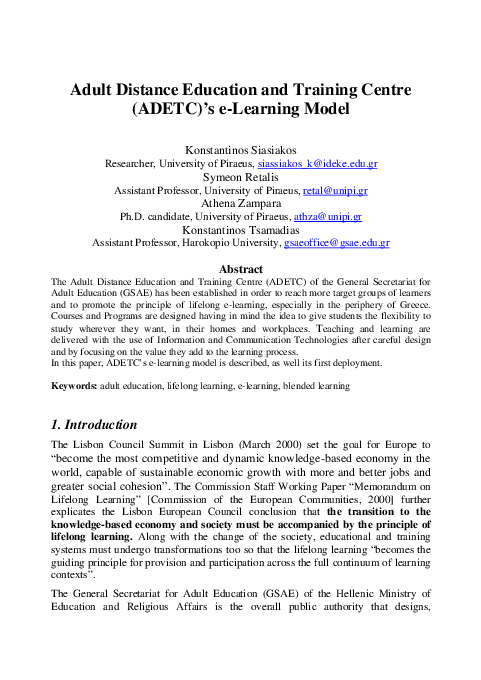 (PDF) Adult Distance Education and Training Centre (ADETC)'s e-Learning ...