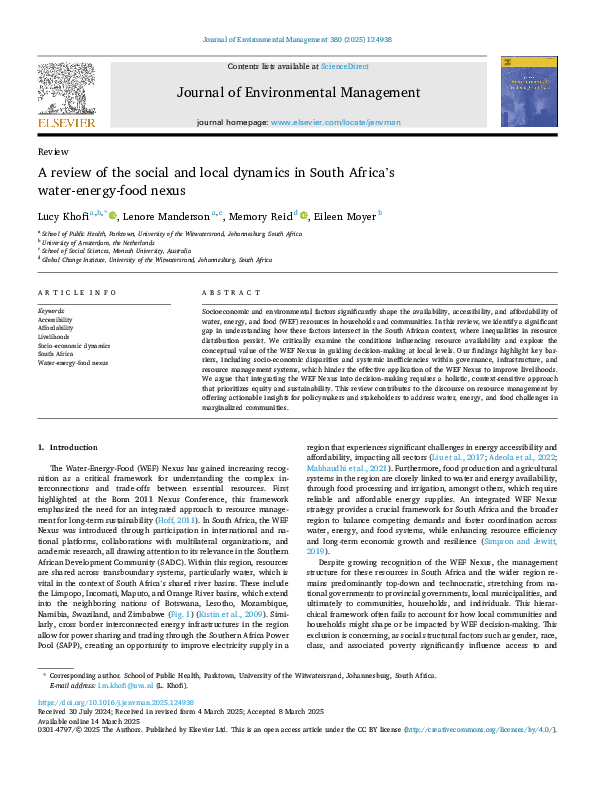 (PDF) A review of the social and local dynamics in South Africa's water ...