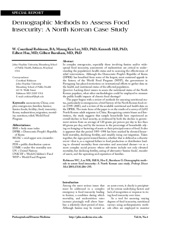 (PDF) Demographic Methods to Assess Food Insecurity: A North Korean ...