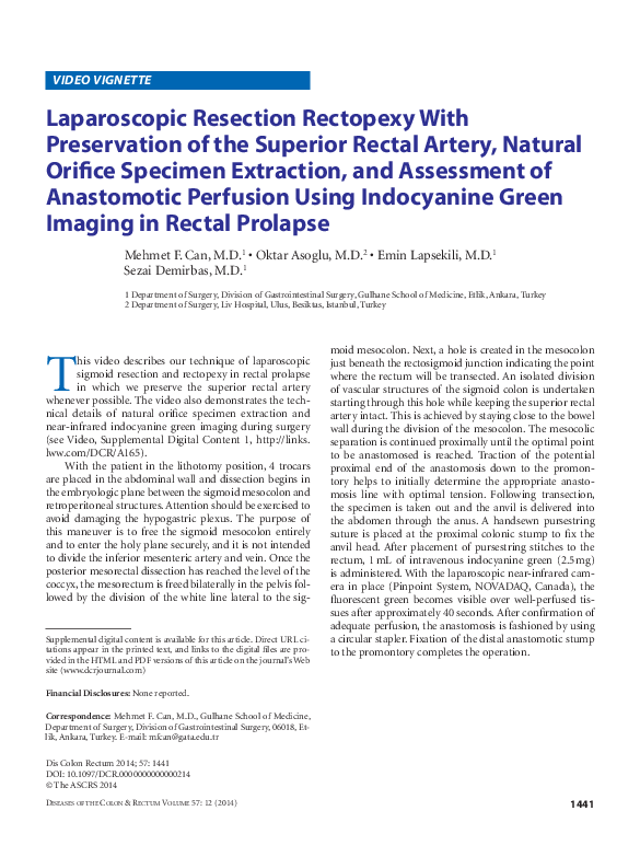 Pdf Laparoscopic Resection Rectopexy With Preservation Of The Superior Rectal Artery Natural