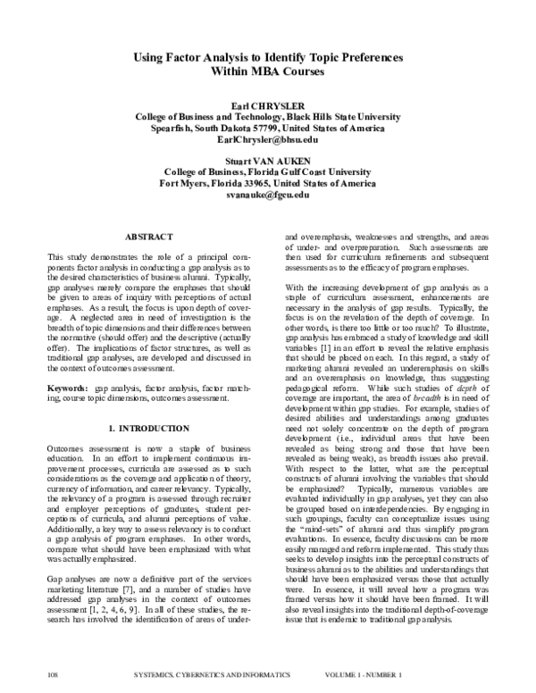 (PDF) Using Factor Analysis to Identify Topic Preferences Within MBA Courses