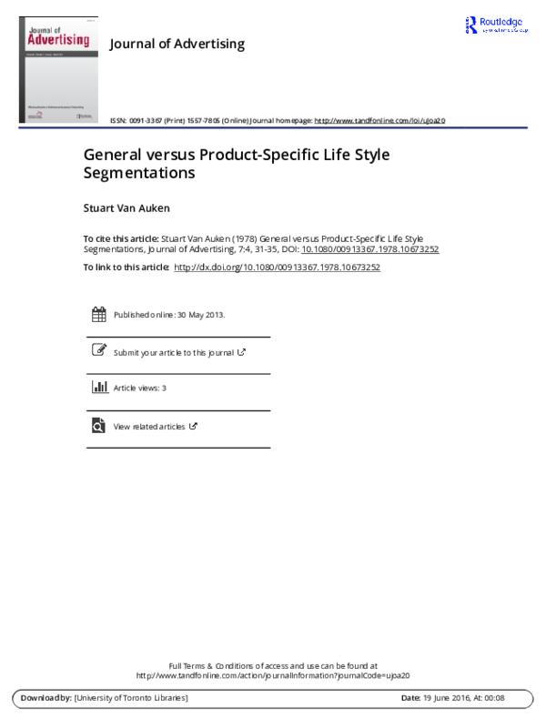 (PDF) General versus Product-Specific Life Style Segmentations