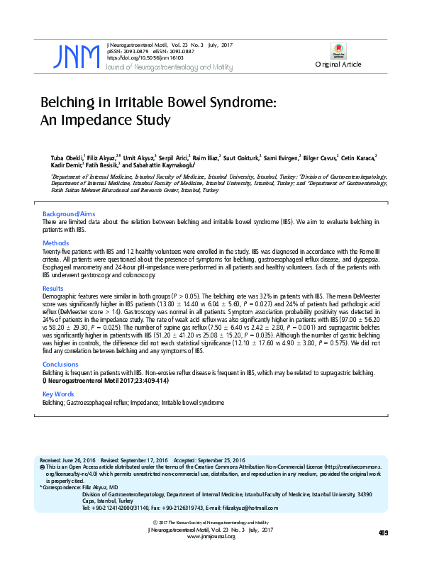 (PDF) Belching in Irritable Bowel Syndrome: An Impedance Study