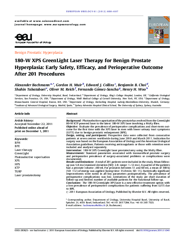 (PDF) 180-W XPS GreenLight Laser Therapy for Benign Prostate ...