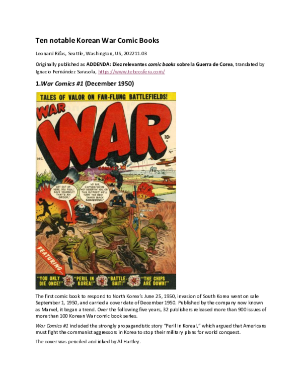 (PDF) Ten notable Korean War Comic Books