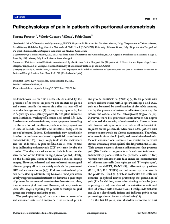 (PDF) Pathophysiology of pain in patients with peritoneal endometriosis