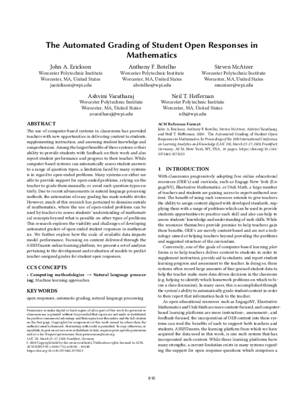 (PDF) The automated grading of student open responses in mathematics